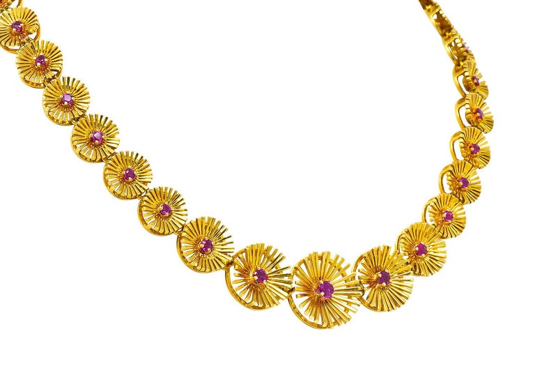 Cartier 1950s Retro Ruby 18 Karat Yellow Gold Flower Disc Collar ...