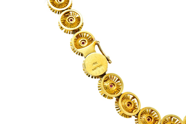 Cartier 1950s Retro Ruby 18 Karat Yellow Gold Flower Disc Collar ...