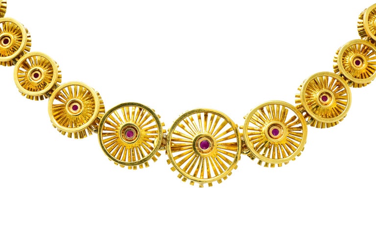 Cartier 1950s Retro Ruby 18 Karat Yellow Gold Flower Disc Collar ...