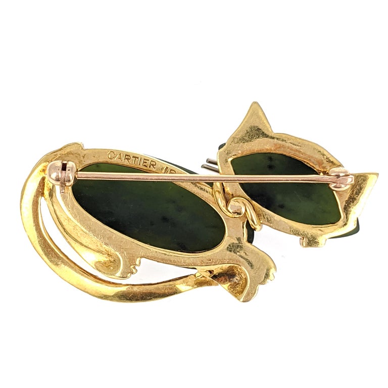 Cartier 1955 Nephrite Ruby Gold Cat Pin Brooch at 1stDibs
