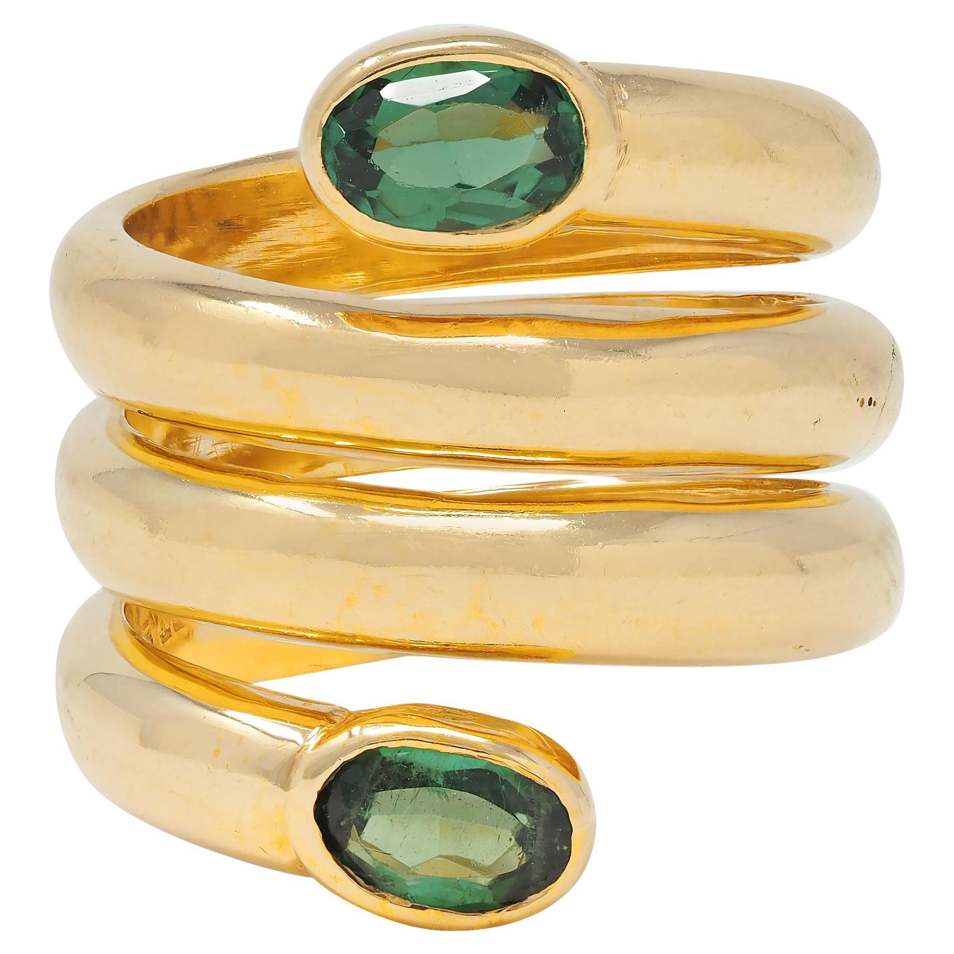 Cartier 1970's Green Tourmaline 18 Karat Yellow Gold Vintage Wrap Ring ...