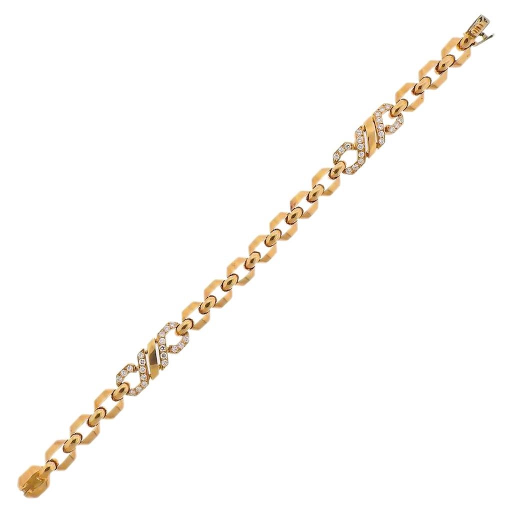 Cartier 1980s Fox Trot Diamond Gold Bracelet For Sale at 1stDibs