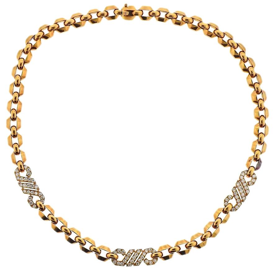 Cartier 1980s Fox Trot Diamond Gold Necklace For Sale at 1stDibs