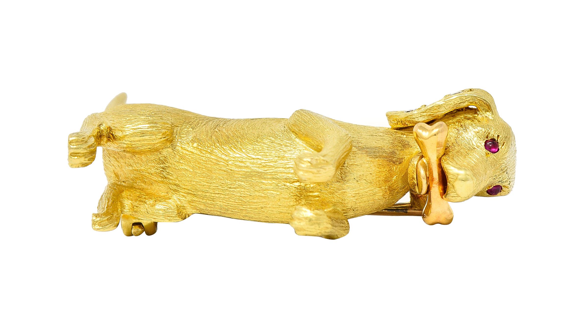 Cartier 1998 Ruby Diamond 18 Karat Two-Tone Gold Vintage Dachshund Dog Brooch For Sale at ...
