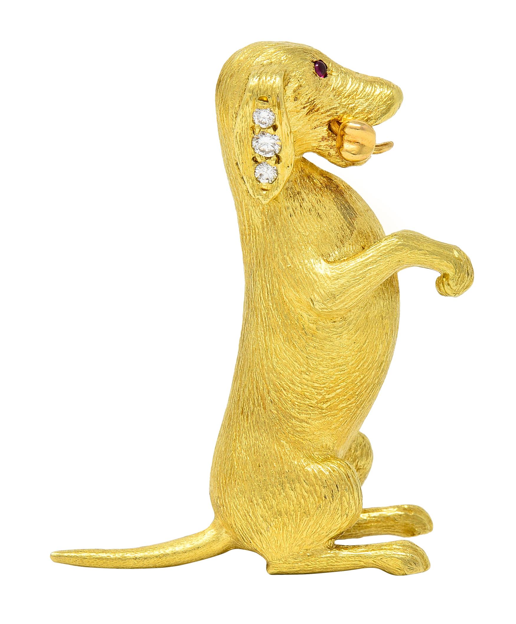 Cartier 1998 Ruby Diamond 18 Karat Two-Tone Gold Vintage Dachshund Dog Brooch For Sale at ...