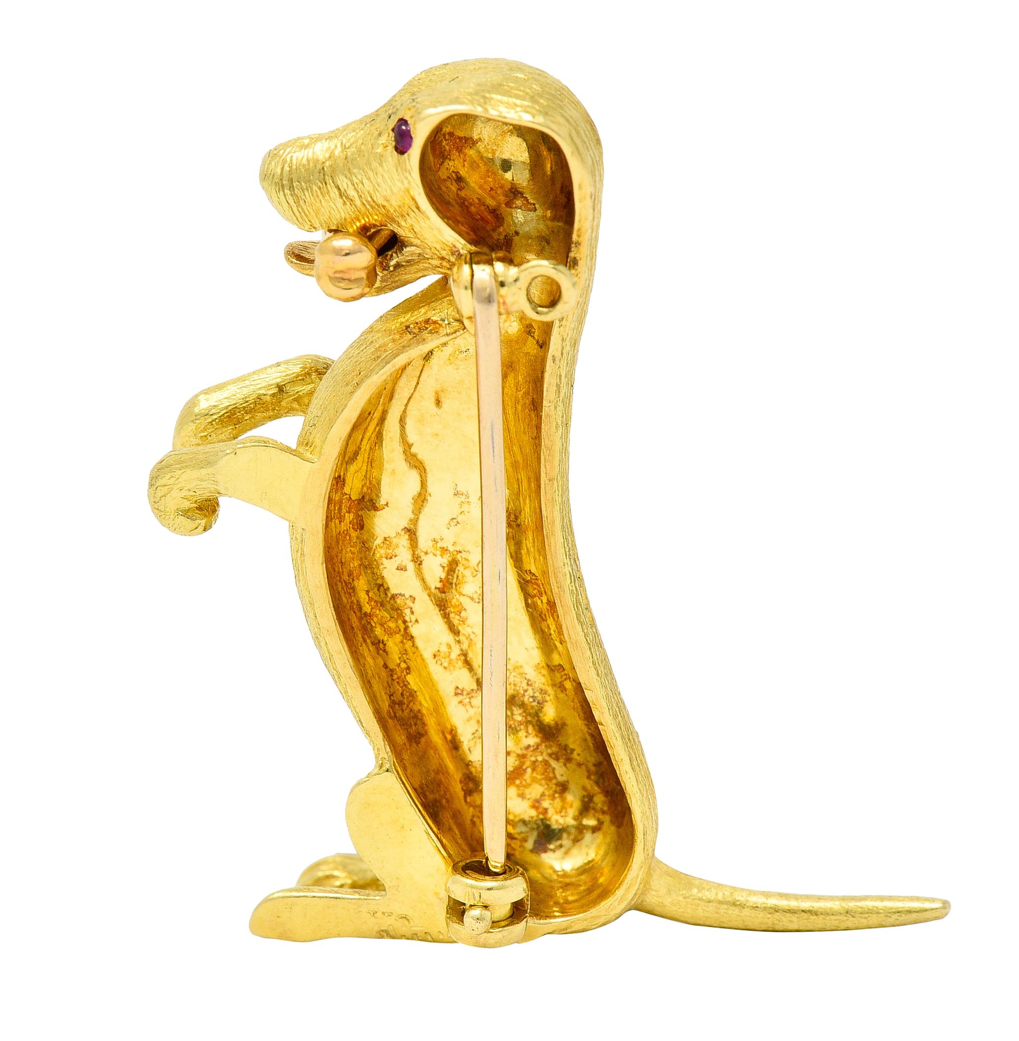 Cartier 1998 Ruby Diamond 18 Karat Two-Tone Gold Vintage Dachshund Dog Brooch For Sale at ...