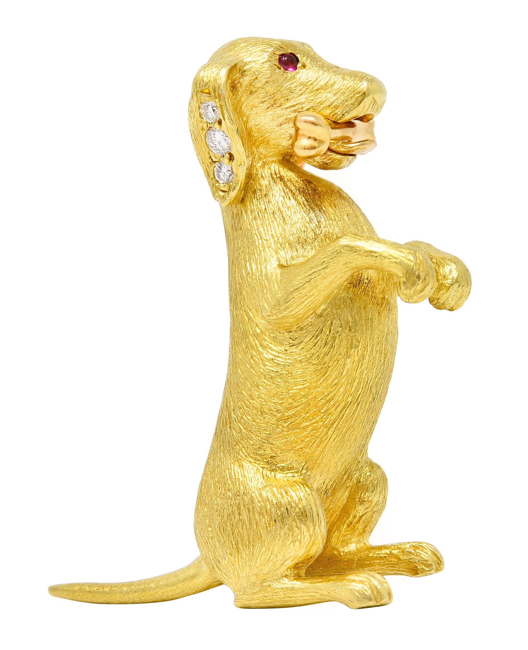 Cartier 1998 Ruby Diamond 18 Karat Two-Tone Gold Vintage Dachshund Dog Brooch For Sale at ...
