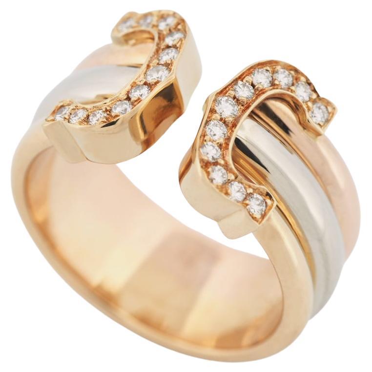 Cartier Diamond Tri-Color Gold Band Ring For Sale at 1stDibs