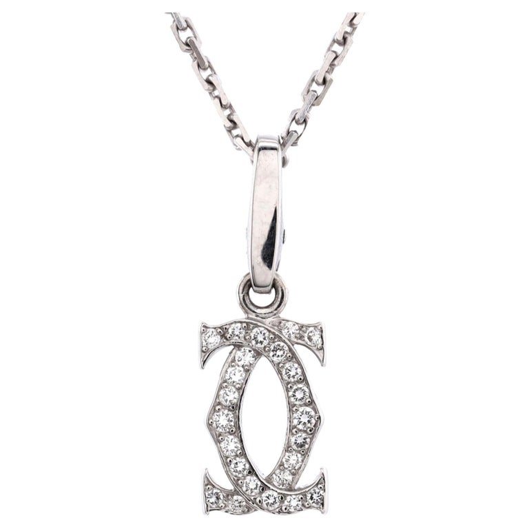 Cartier 2C Pendant Necklace 18k White Gold with Diamonds For Sale at ...