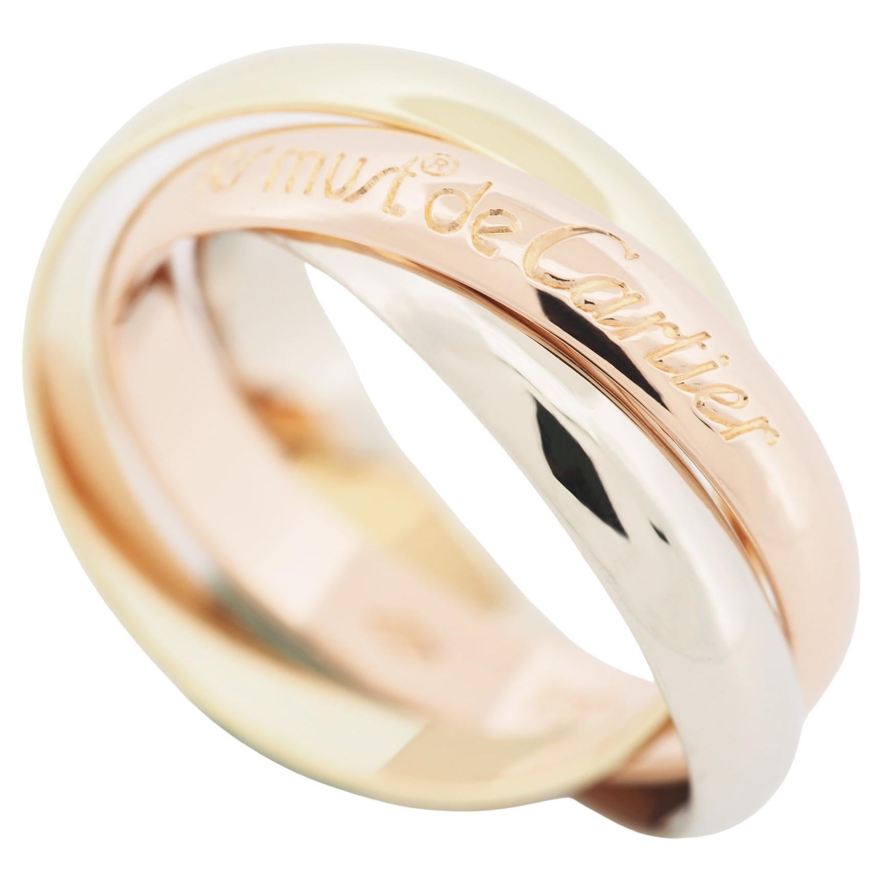 Cartier Diamond Trinity Small Model Tri-Color Gold Band Ring For Sale ...