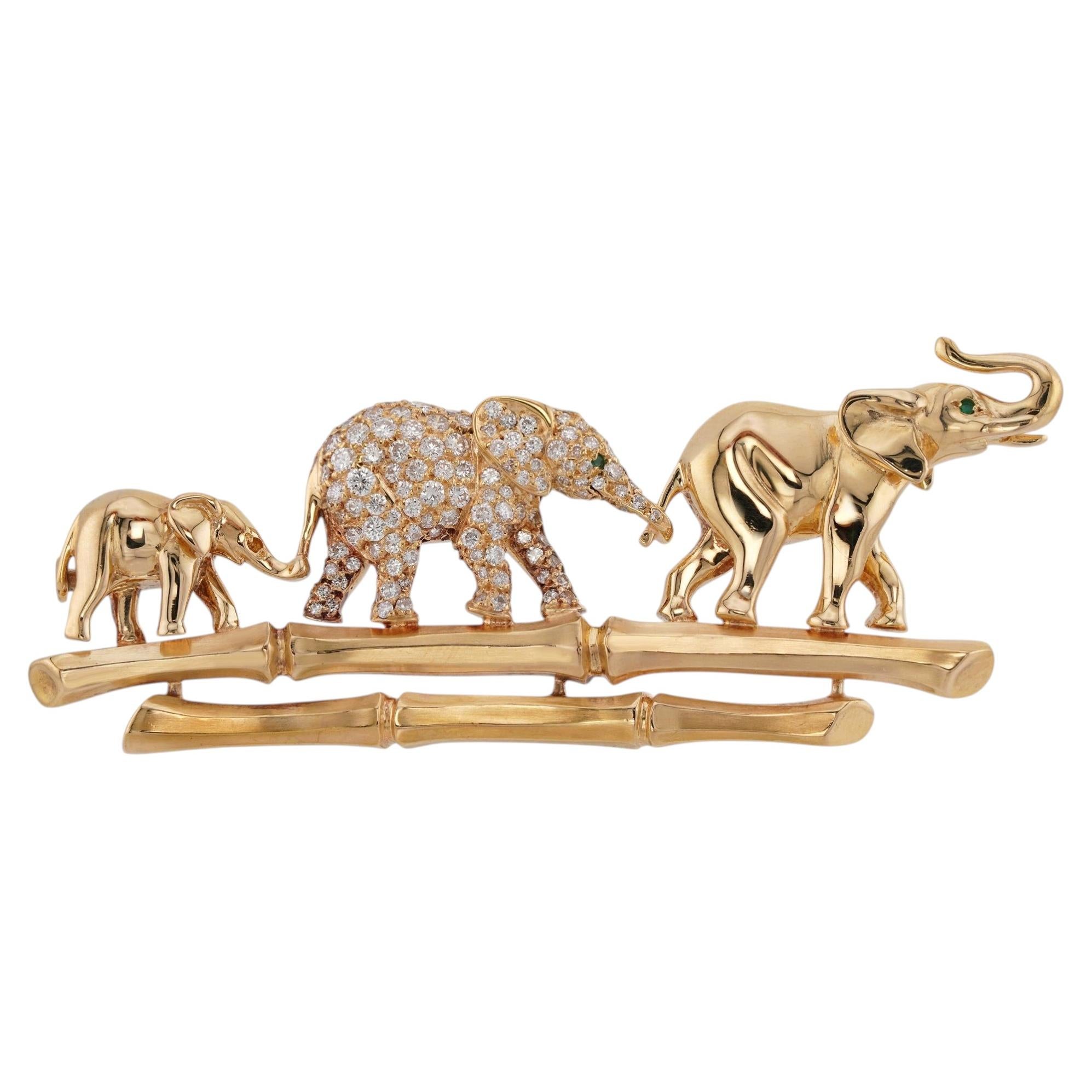Cartier 18K Yellow Gold, Diamond, Ruby and Emerald Elephant Brooch For ...