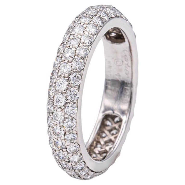 Cartier 3 Row Pave Domed Band Ring in Platinum For Sale at 1stDibs