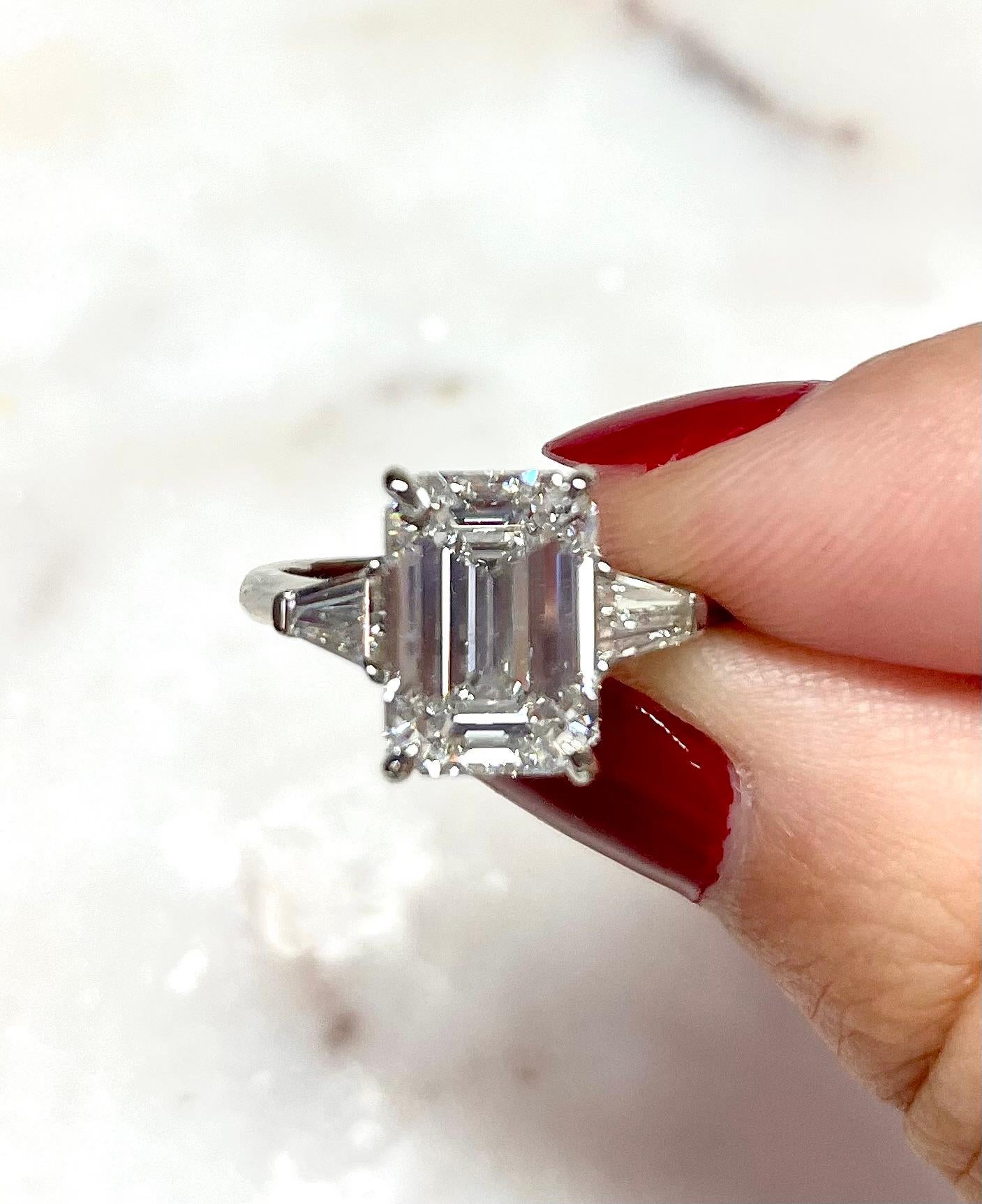 Cartier 3.60 carat GIA EVVS2 Emerald Cut Engagement Ring with Tapered ...