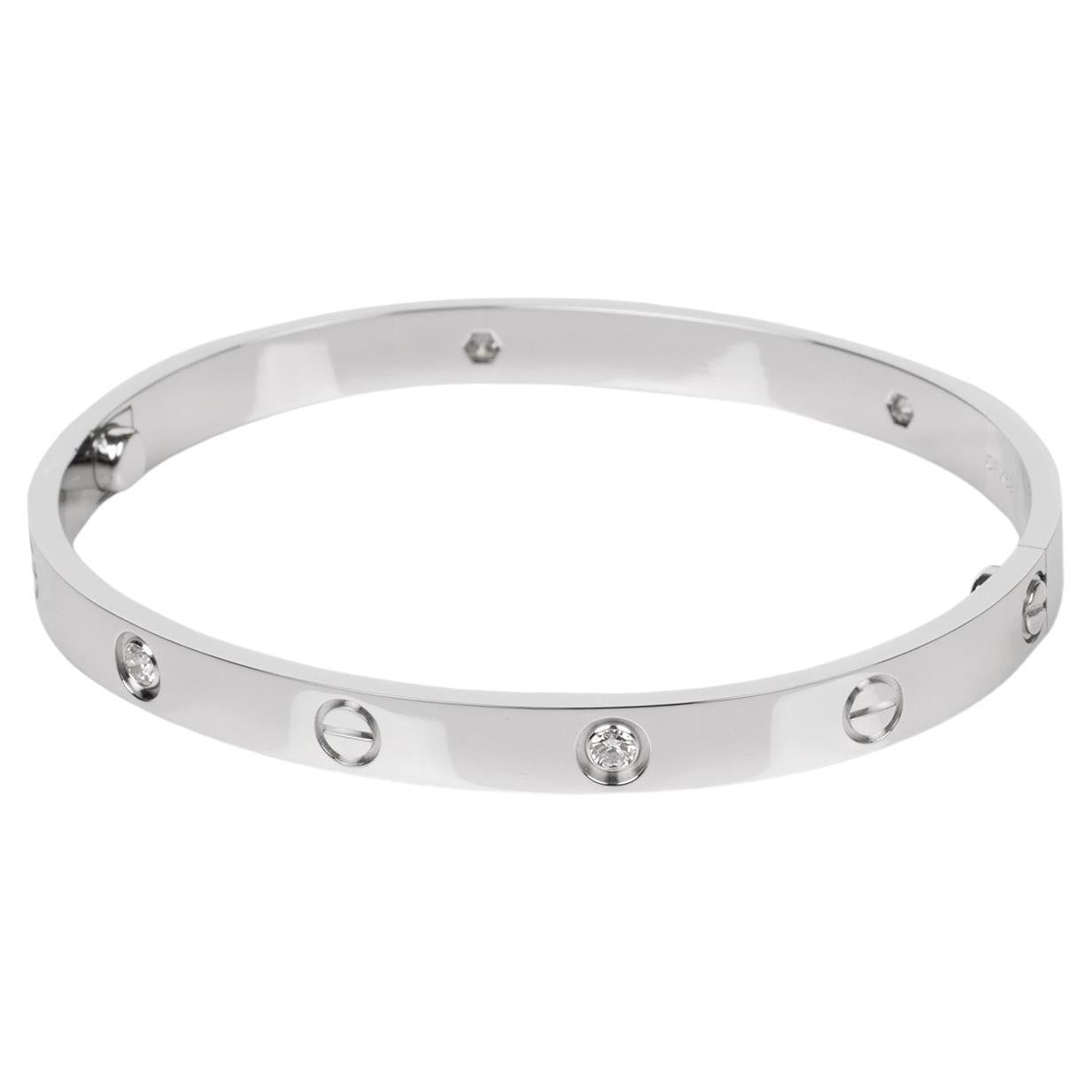 Cartier 6 Diamond 18ct White Gold Love Bangle For Sale at 1stDibs