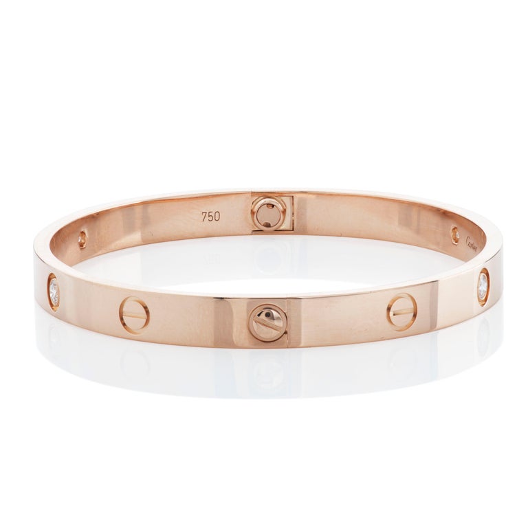 Cartier 4 Diamond Love Bracelet in 18k Rose Gold with Box and ...