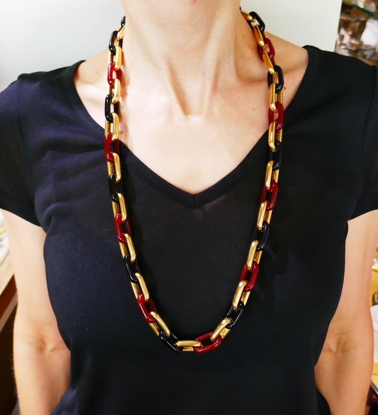 Cartier A. Cipullo Gold Link Chain Necklace with Carnelian and Black ...
