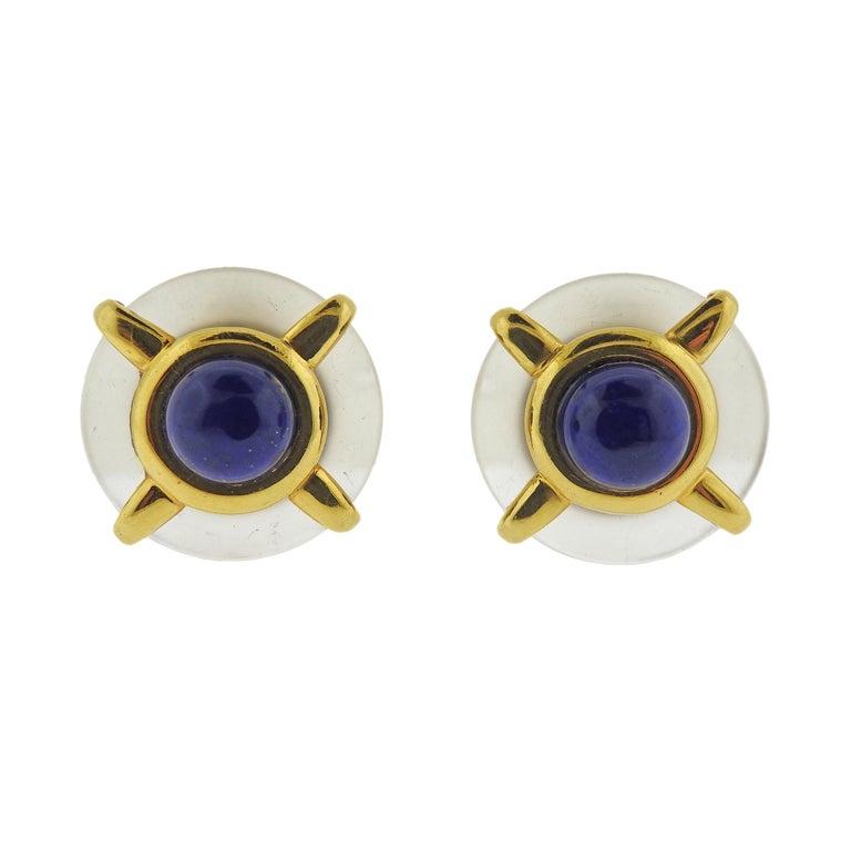 Cartier Aldo Cipullo 1970s Frosted Crystal Lapis Gold Earrings at 1stDibs