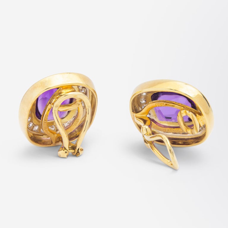 Cartier, Amethyst and Diamond Ear Clips in 18 Karat Gold For Sale at ...