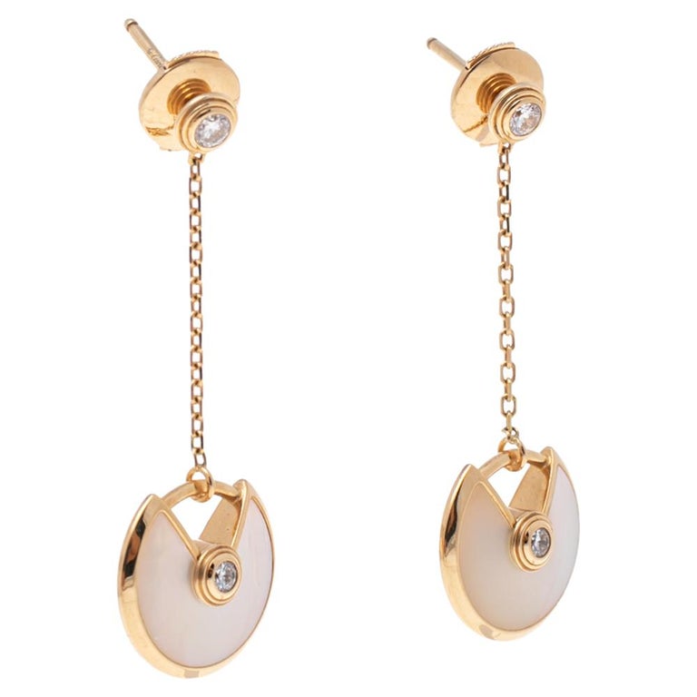 Cartier Amulette de Cartier Diamond Mother of Pearl 18k Dangle Earrings ...