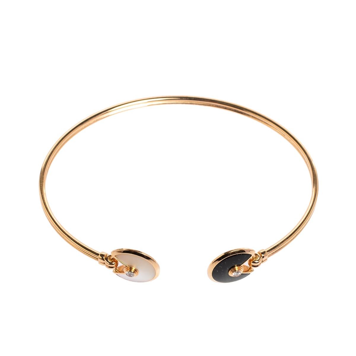 Cartier Amulette de Cartier Diamond Mother of Pearl Onyx 18k Open Cuff ...