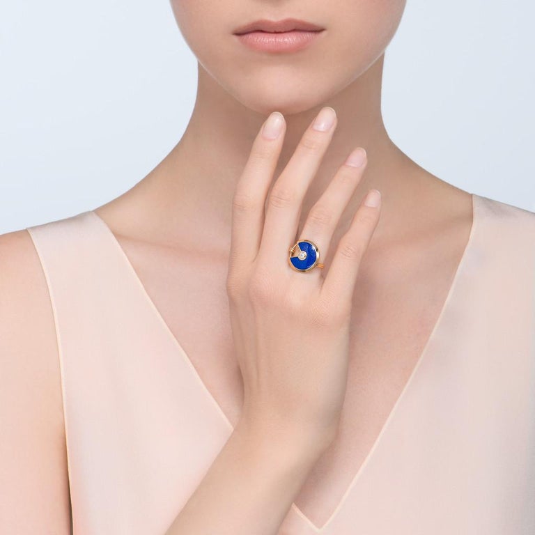 Cartier Amulette Lapis Lazuli Diamond 18 Karat Yellow Gold Ring For ...
