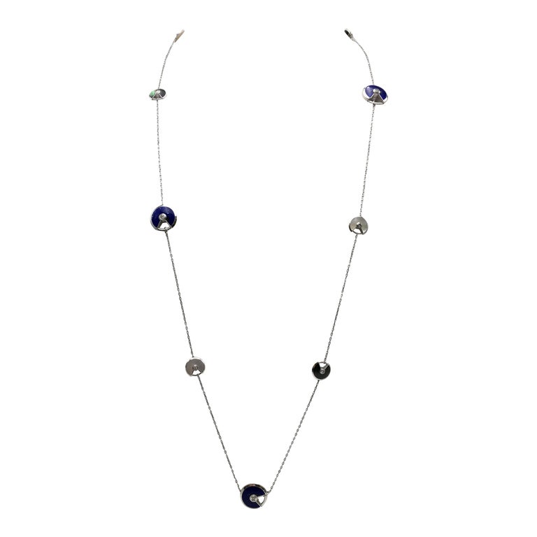 Collier Sautoir 'Amulette' en or blanc:: diamant:: lapis et nacre de ...