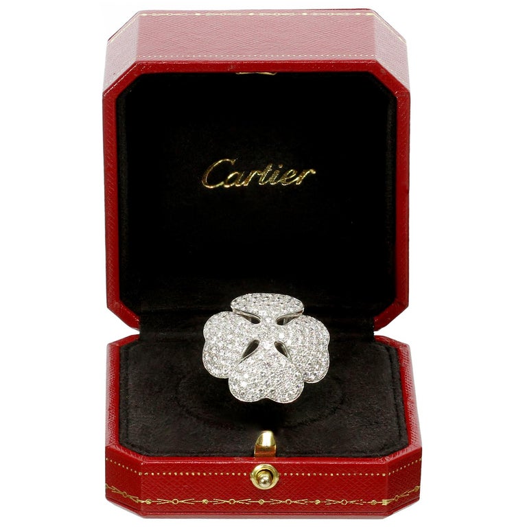 Cartier Anniversary Edition 10 Carat Diamond White Gold Clover Ring For ...