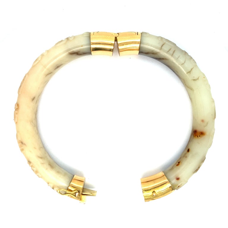 Cartier Antique Gold Jade Bangle Bracelet For Sale at 1stDibs