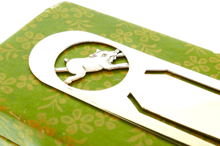 Cartier Art Deco 14 Karat Yellow Gold Enamel Dog Motif Bookmark at ...