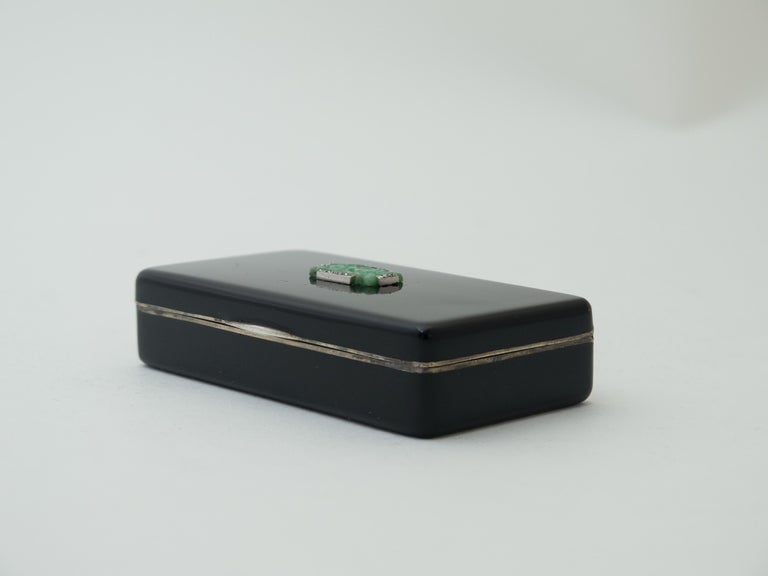 Cartier Art Deco Diamond Jade Enamel Sterling Silver Gilt Box at 1stDibs