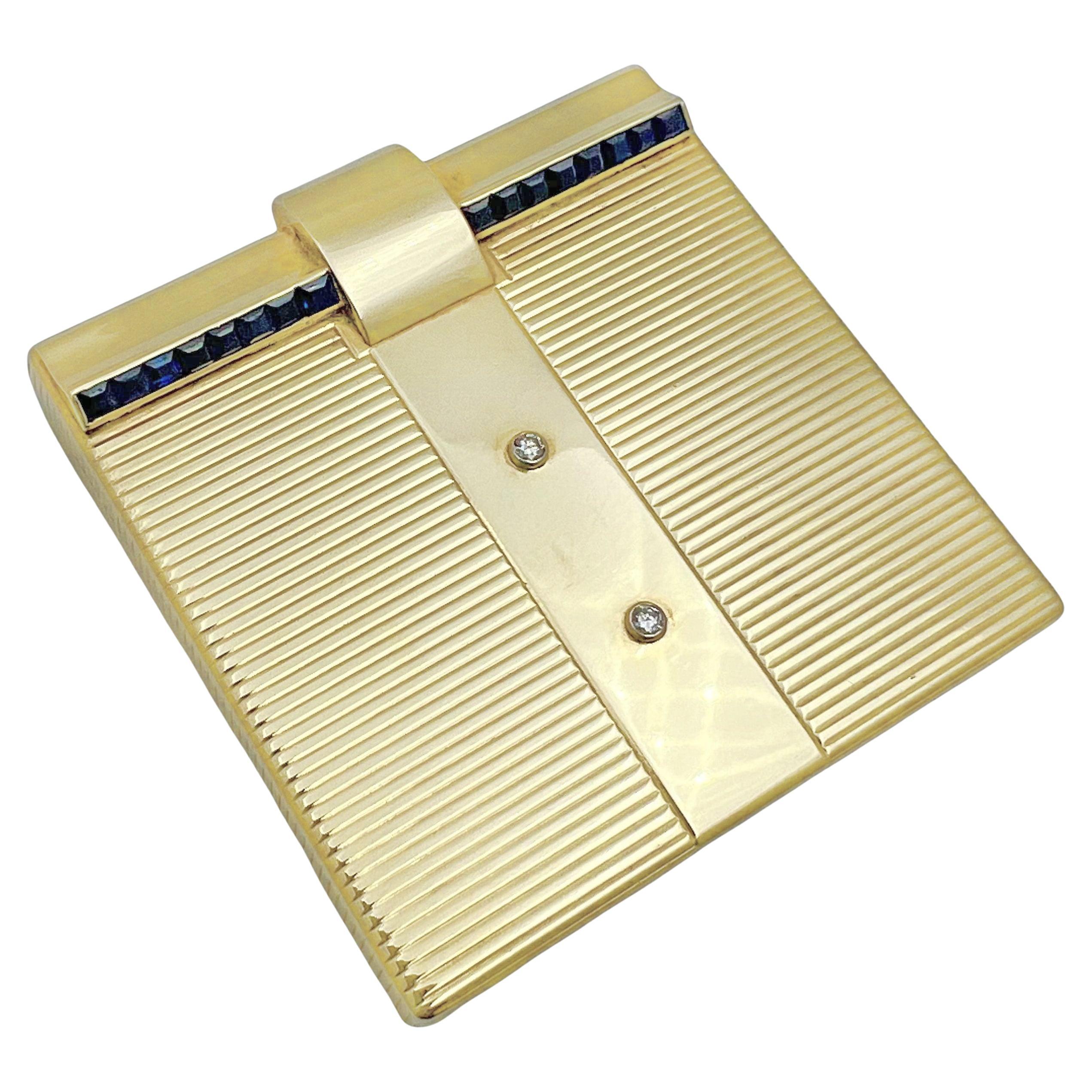 Cartier Art Deco Gold Sapphire Diamond Compact For Sale at 1stDibs