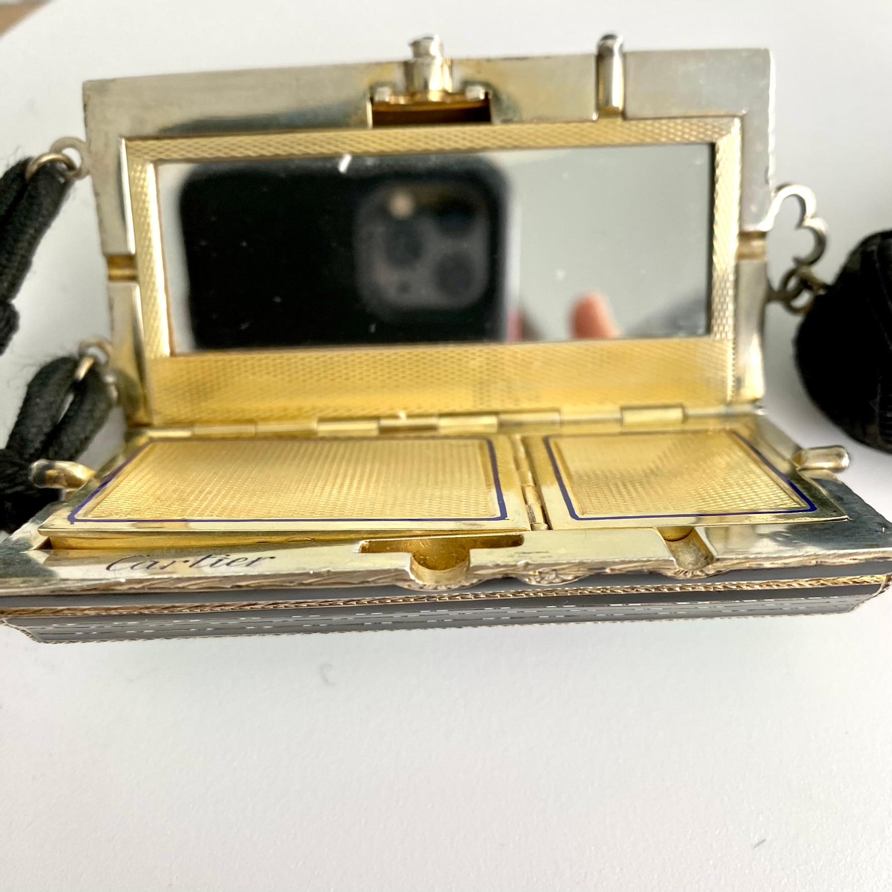 Cartier Art Deco Hinged Rare Silver Enamel Vanity Case with Sapphire ...
