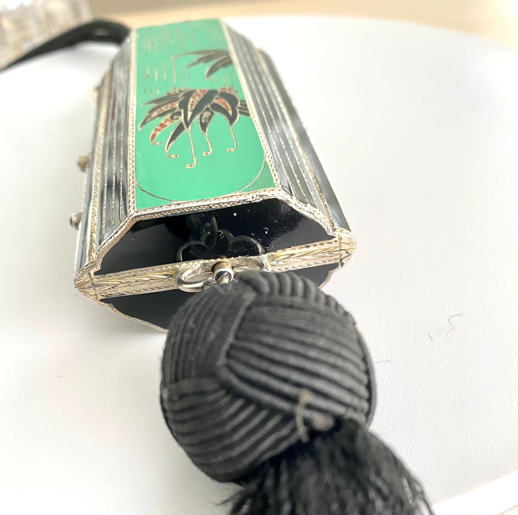 Cartier Art Deco Hinged Rare Silver Enamel Vanity Case with Sapphire ...