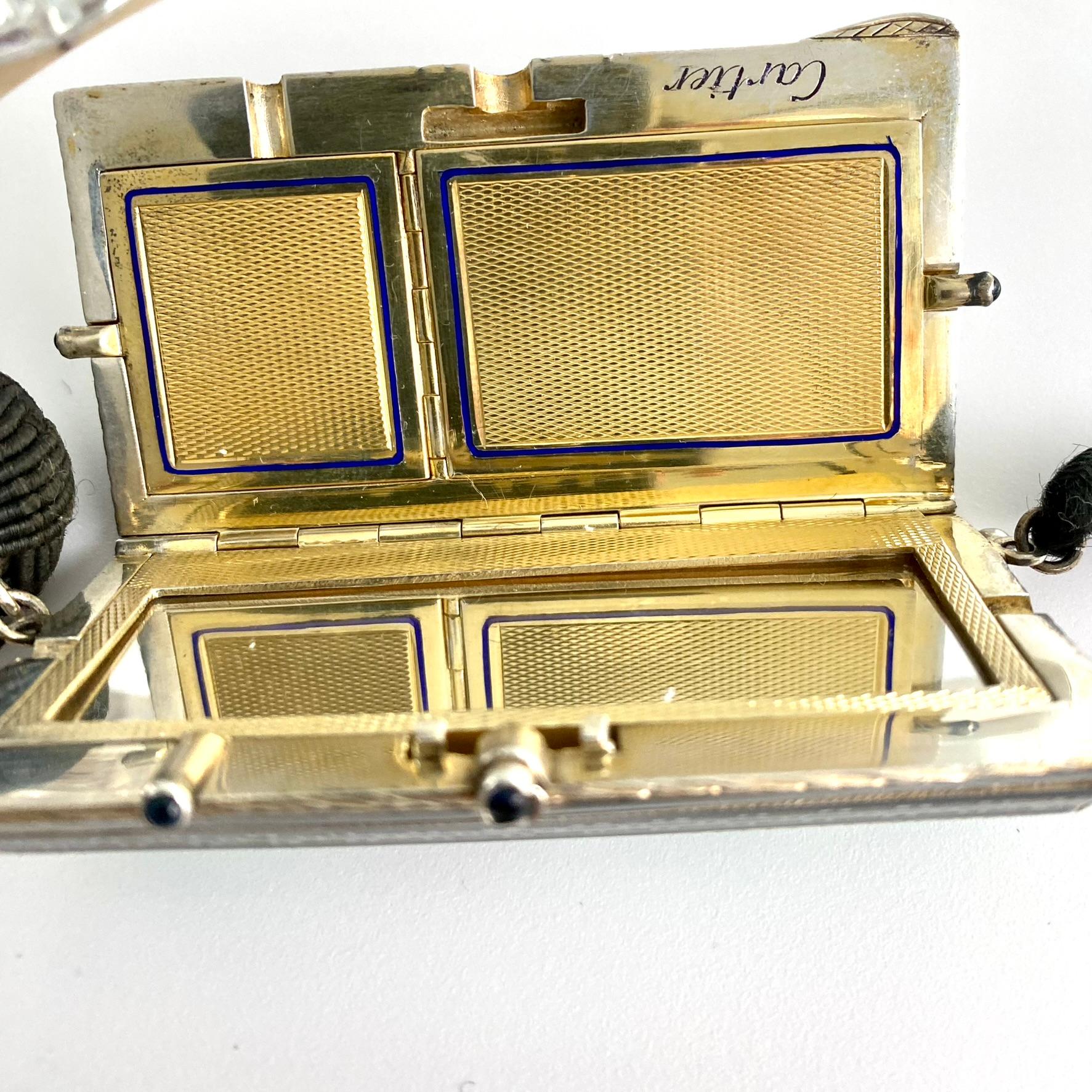 Cartier Art Deco Hinged Rare Silver Enamel Vanity Case with Sapphire ...