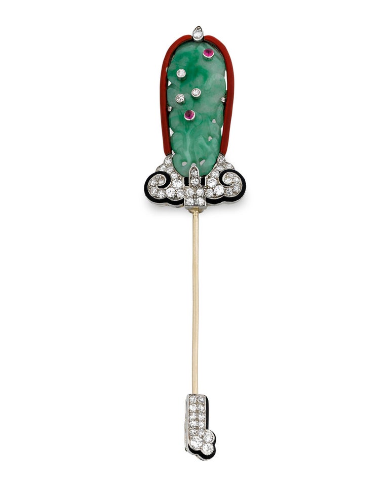 Cartier Art Deco Jade Jabot Pin For Sale at 1stDibs | cartier pin, jade ...