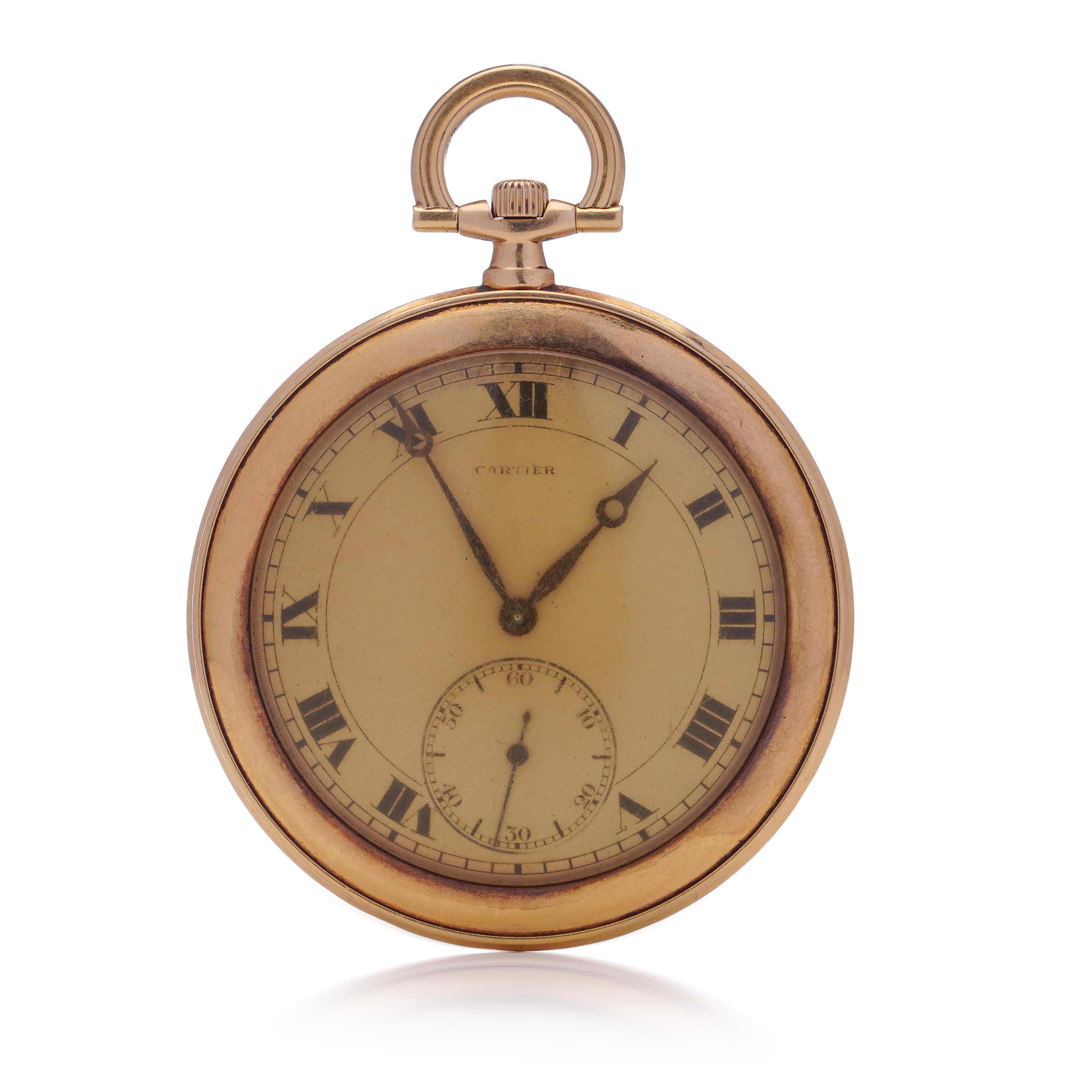 Cartier Art Deco period 18kt yellow gold open-face circular EWC ...