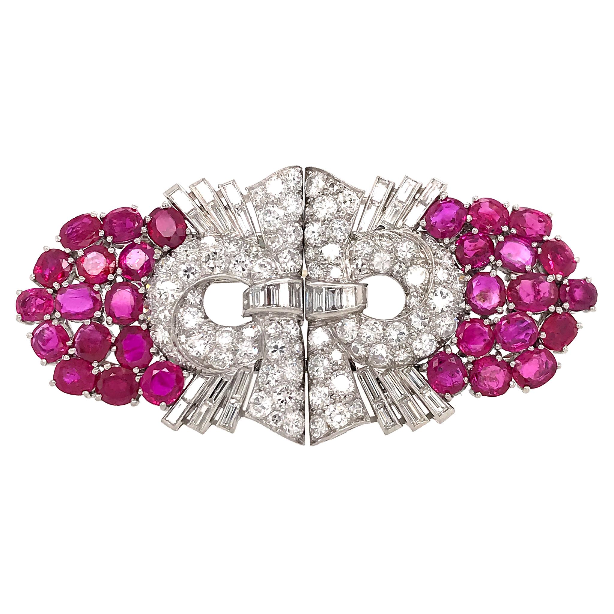 Art Deco Cartier Ruby and Diamond Brooch For Sale at 1stDibs