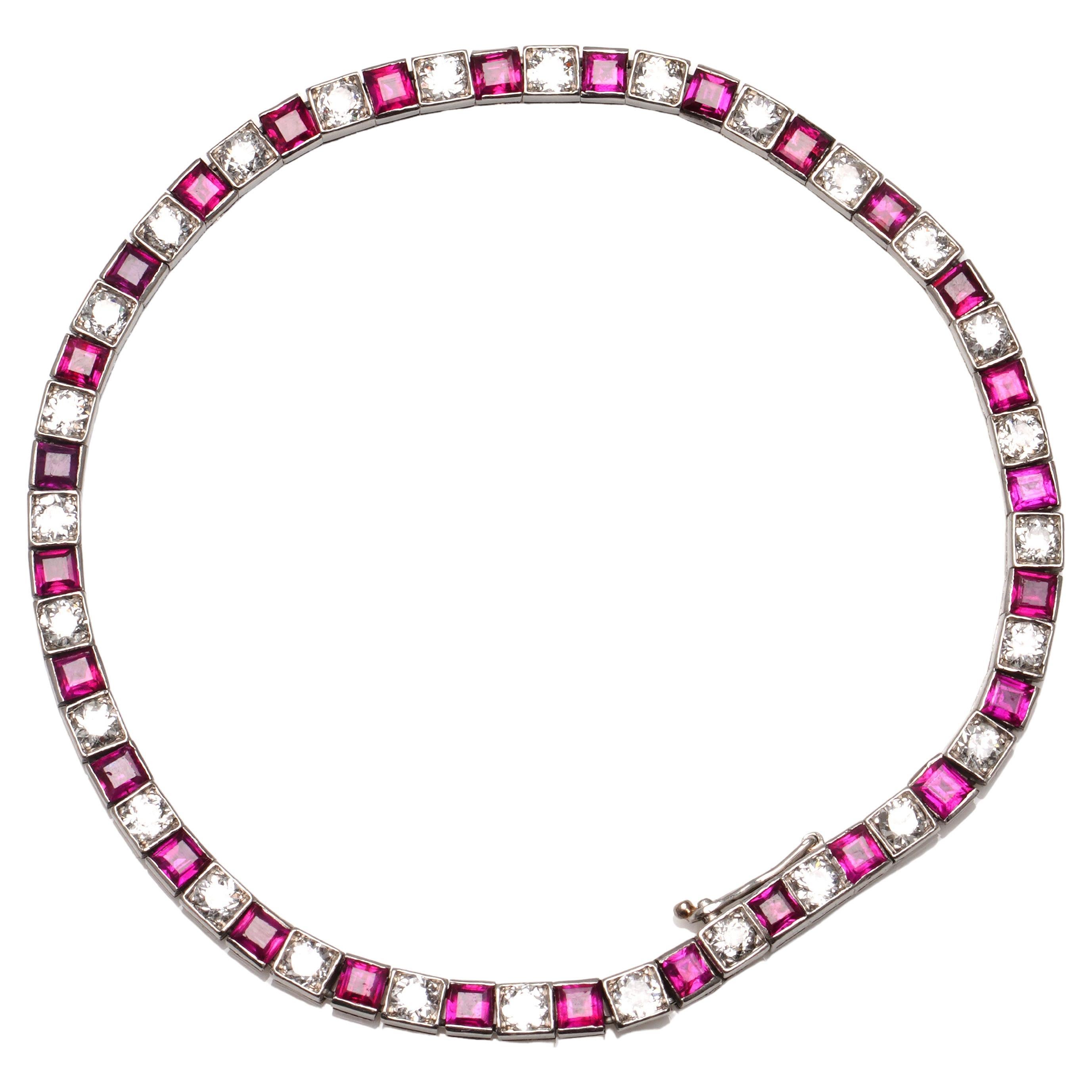Art Deco CARTIER Diamond Ruby Platinum Straight Line Tennis Bracelet at ...