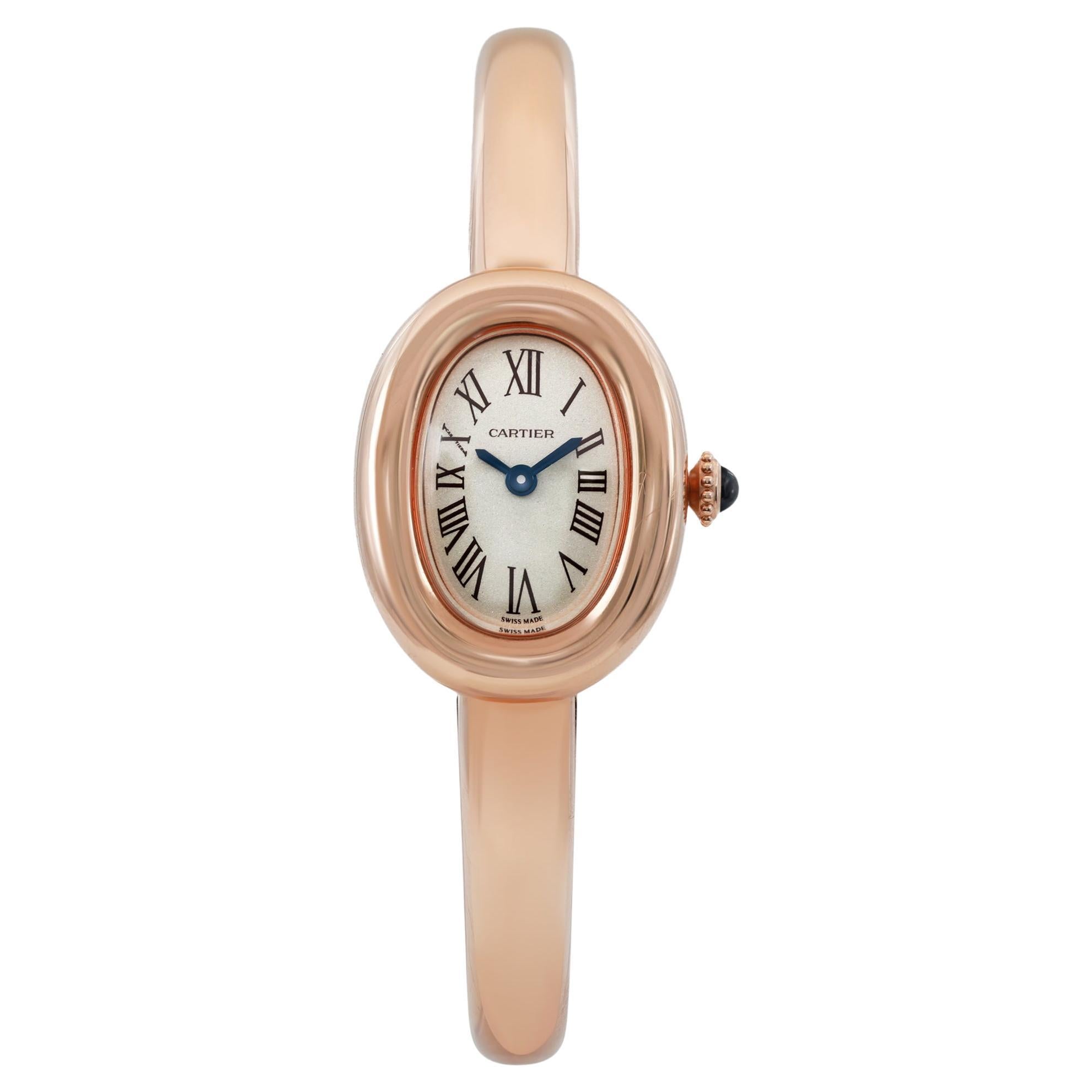 Cartier Baignoire Mini 18k Rose Gold Silver Dial Ladies Quartz Watch ...