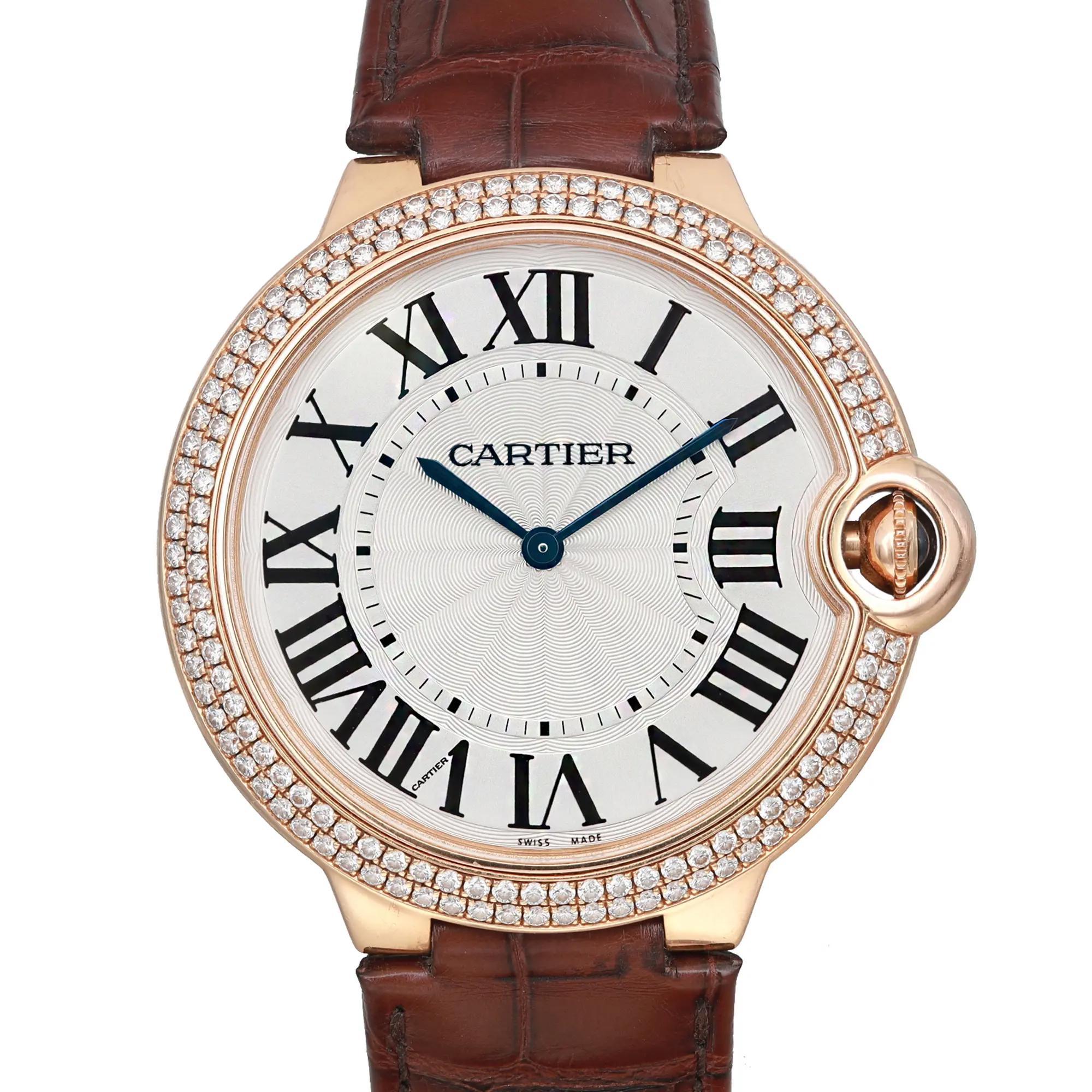 Cartier Ballon Bleu 18k Rose Gold Diamond Silver Dial Manual Wind Watch ...
