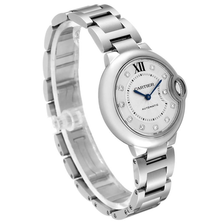 Cartier Ballon Bleu 33 Diamond Dial Steel Ladies Watch WE902074 Box ...