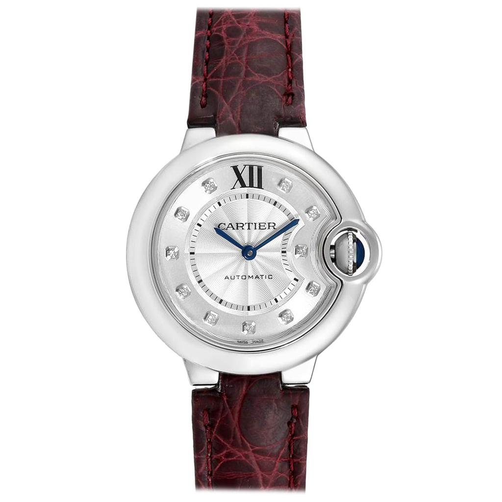 Cartier Ballon Bleu 33 Diamond Steel Ladies Watch W4BB0009 Box Papers ...
