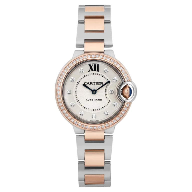 Cartier Ballon Bleu 33mm Rose Gold Steel Diamond MOP Dial Watch ...