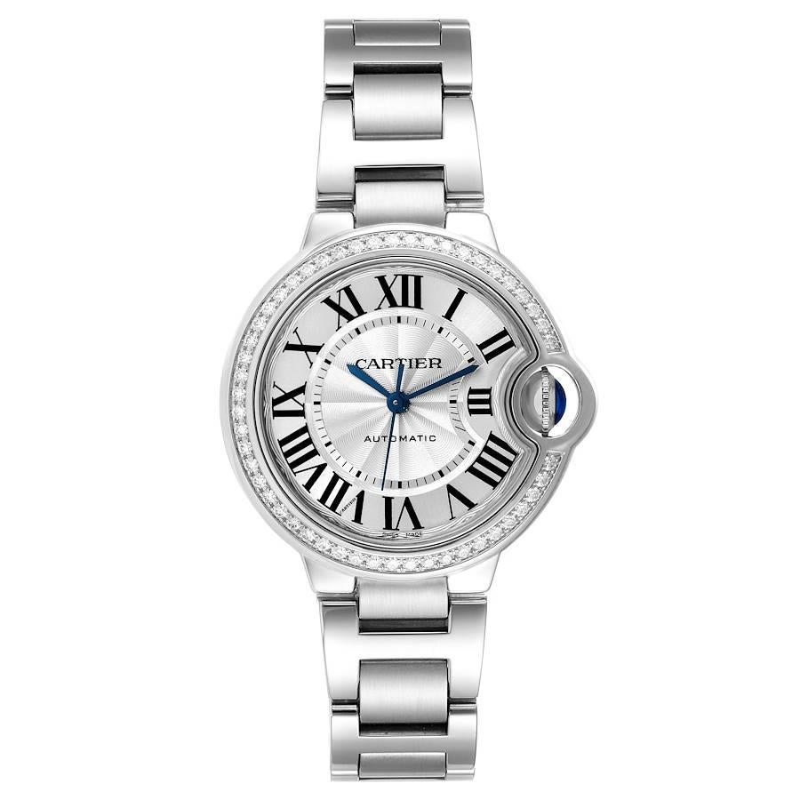 Cartier Ballon Bleu Steel Diamond Bezel Ladies Watch W4BB0016 Box Card ...