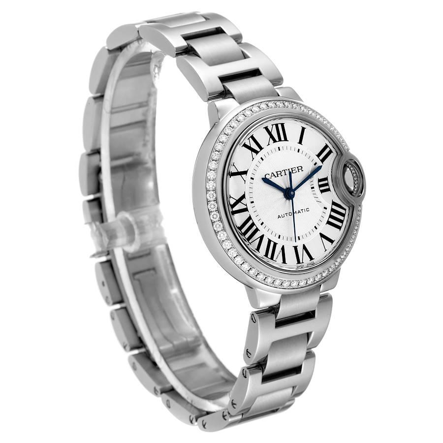 Cartier Ballon Bleu Steel Diamond Bezel Ladies Watch W4BB0016 Box Card ...