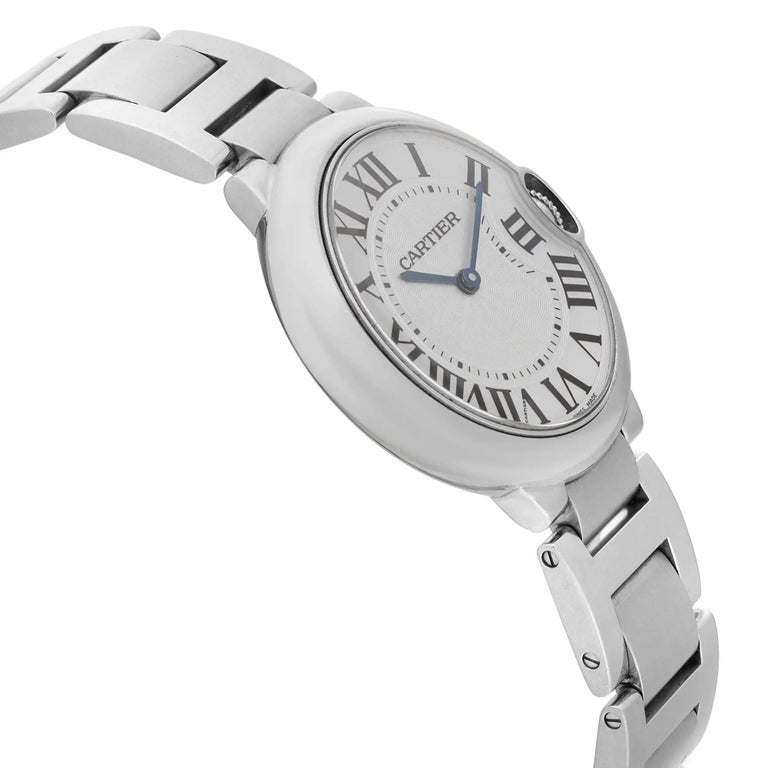 Cartier Ballon Bleu 36 Silver Guilloche Roman Dial Quartz Unisex Watch W69011Z4 For Sale at 1stDibs