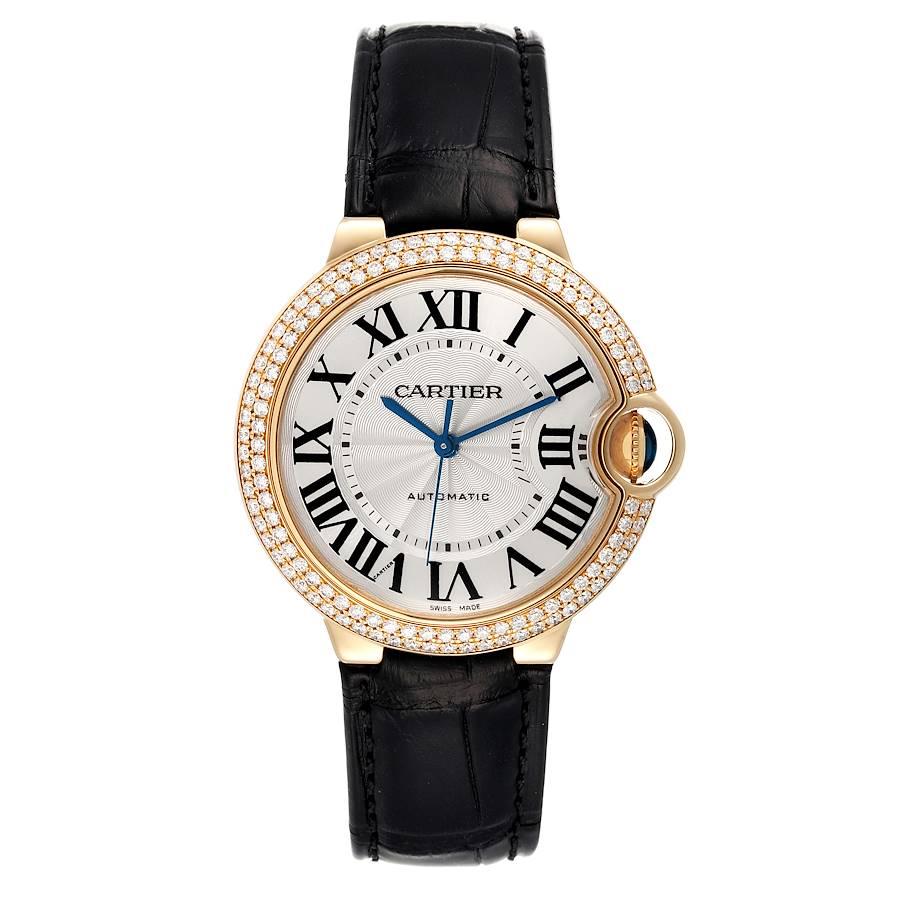 Cartier Ballon Bleu 36 Yellow Gold Diamond Mens Watch WE900451 Box Card ...