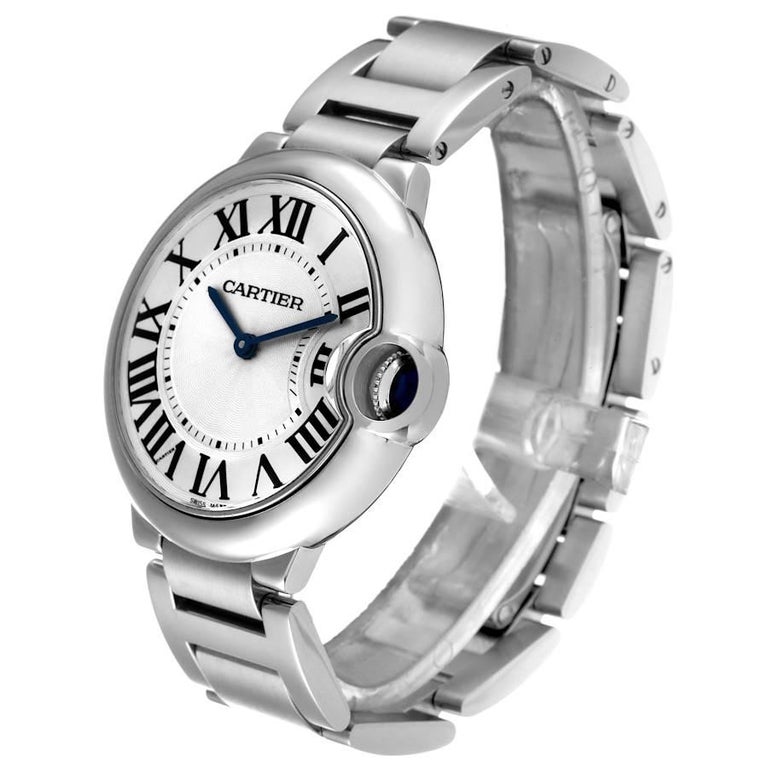 Cartier Ballon Bleu Silver Guilloche Dial Mens Watch W69011Z4 For Sale at 1stDibs