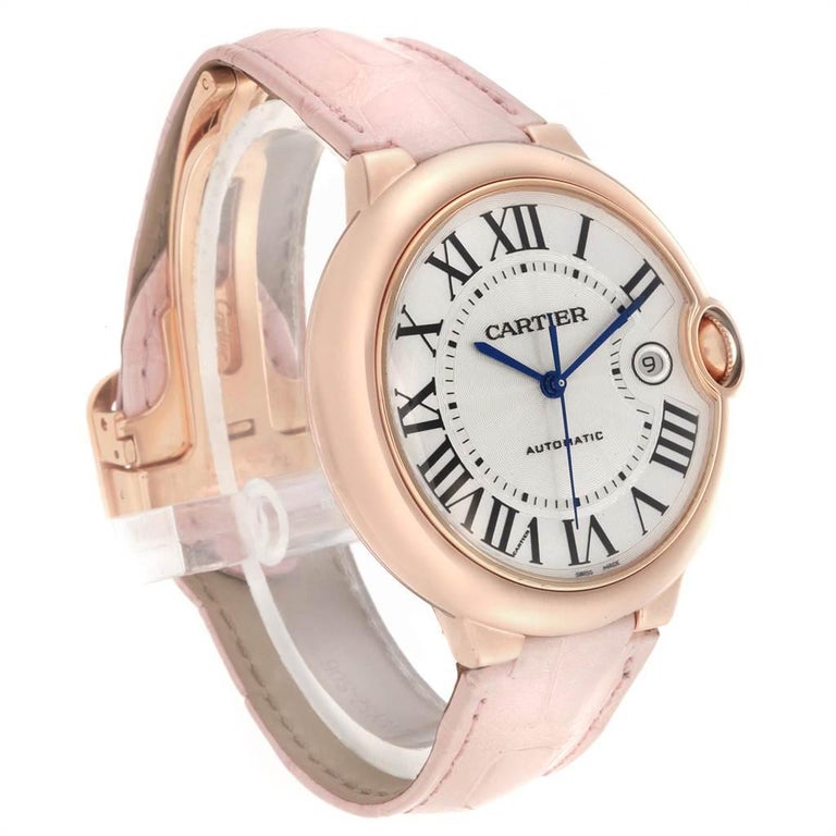 Cartier Ballon Bleu 42 Rose Gold Pink Strap Watch WGBB0017 Box Papers ...