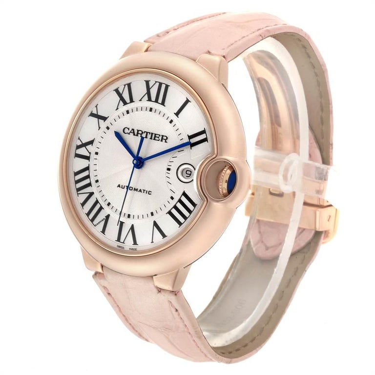 Cartier Ballon Bleu 42 Rose Gold Pink Strap Watch WGBB0017 Box Papers ...